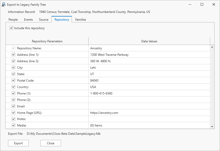 Information Record Export