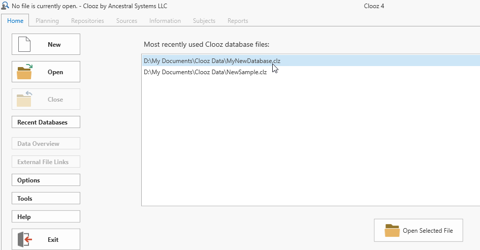 Opening an Existing Database