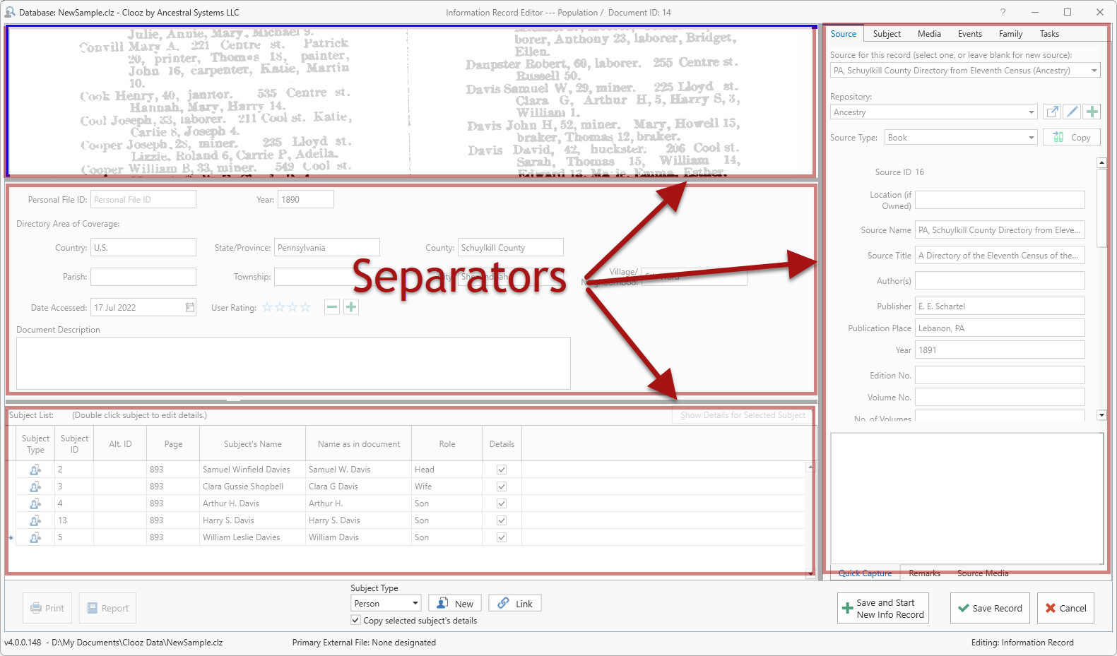 The Information Record Editor